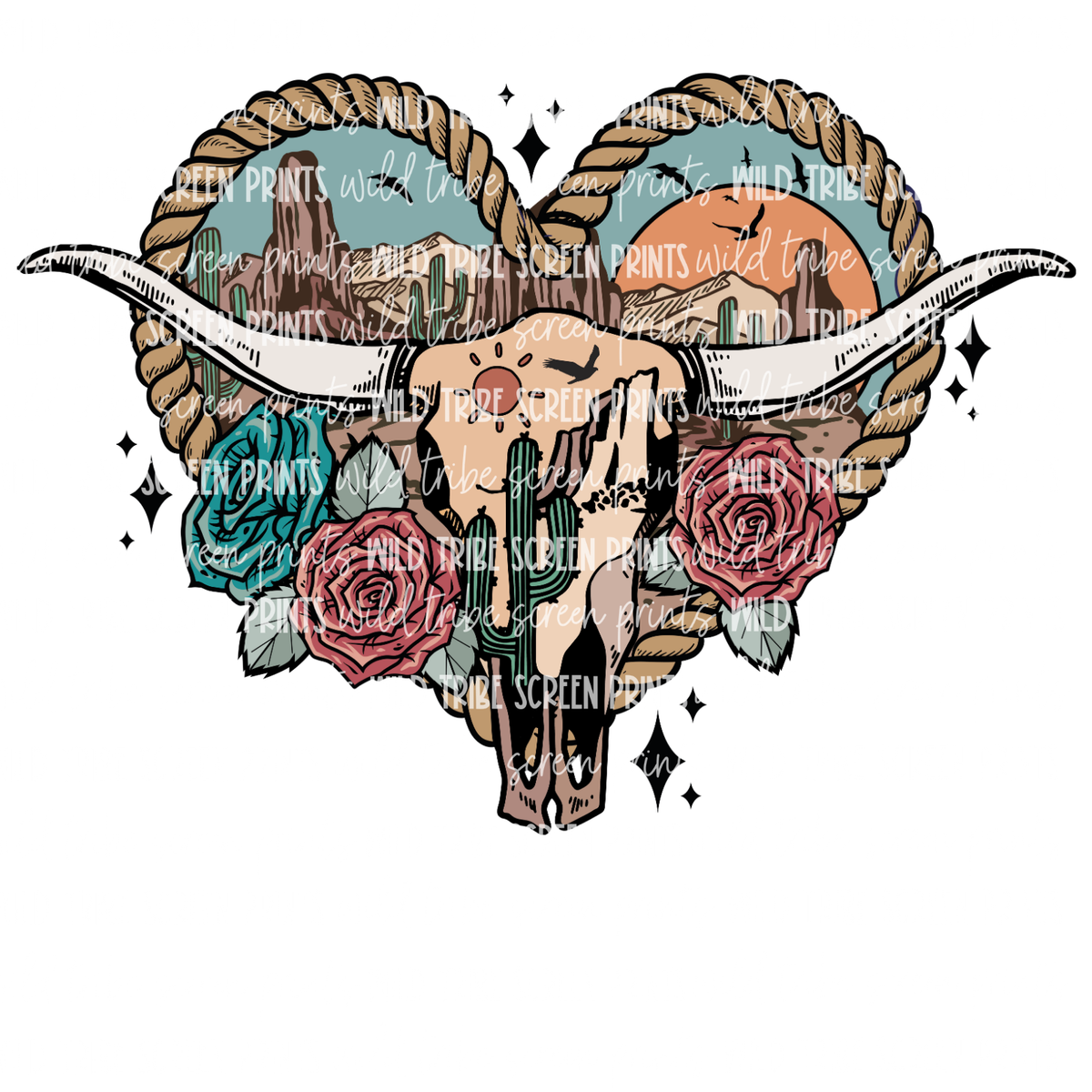 WESTERN ROSES- SUBLIMATION TRANSFER – Wild Tribe Screen Prints LLC