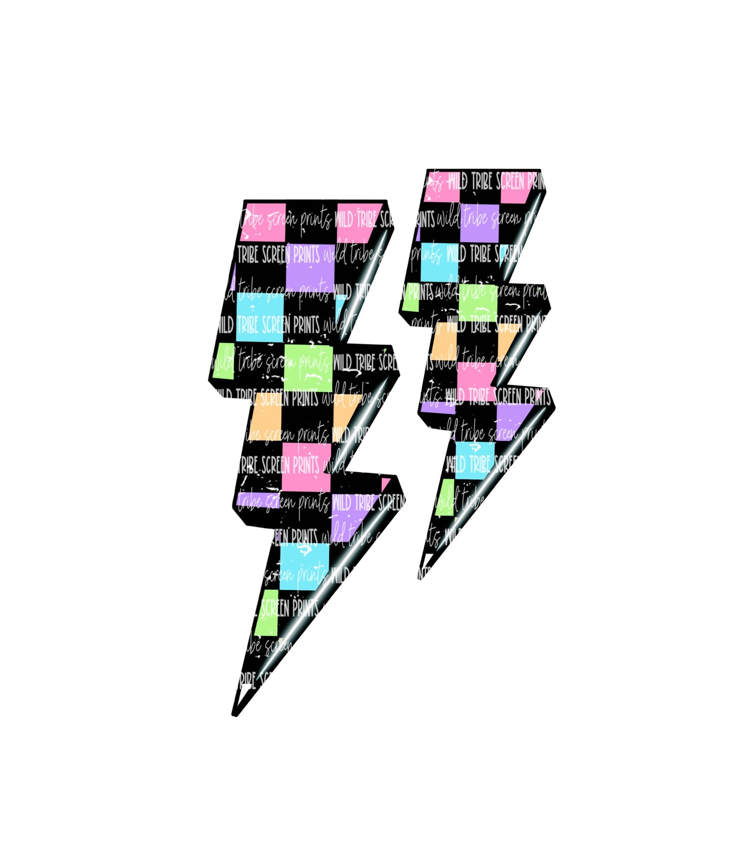 Neon Checkered Lightning Bolts – Wild Tribe Screen Prints LLC